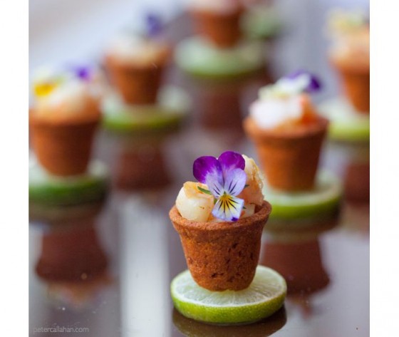 potted shrimp...with an edible flower topper! - Little Blue Dish